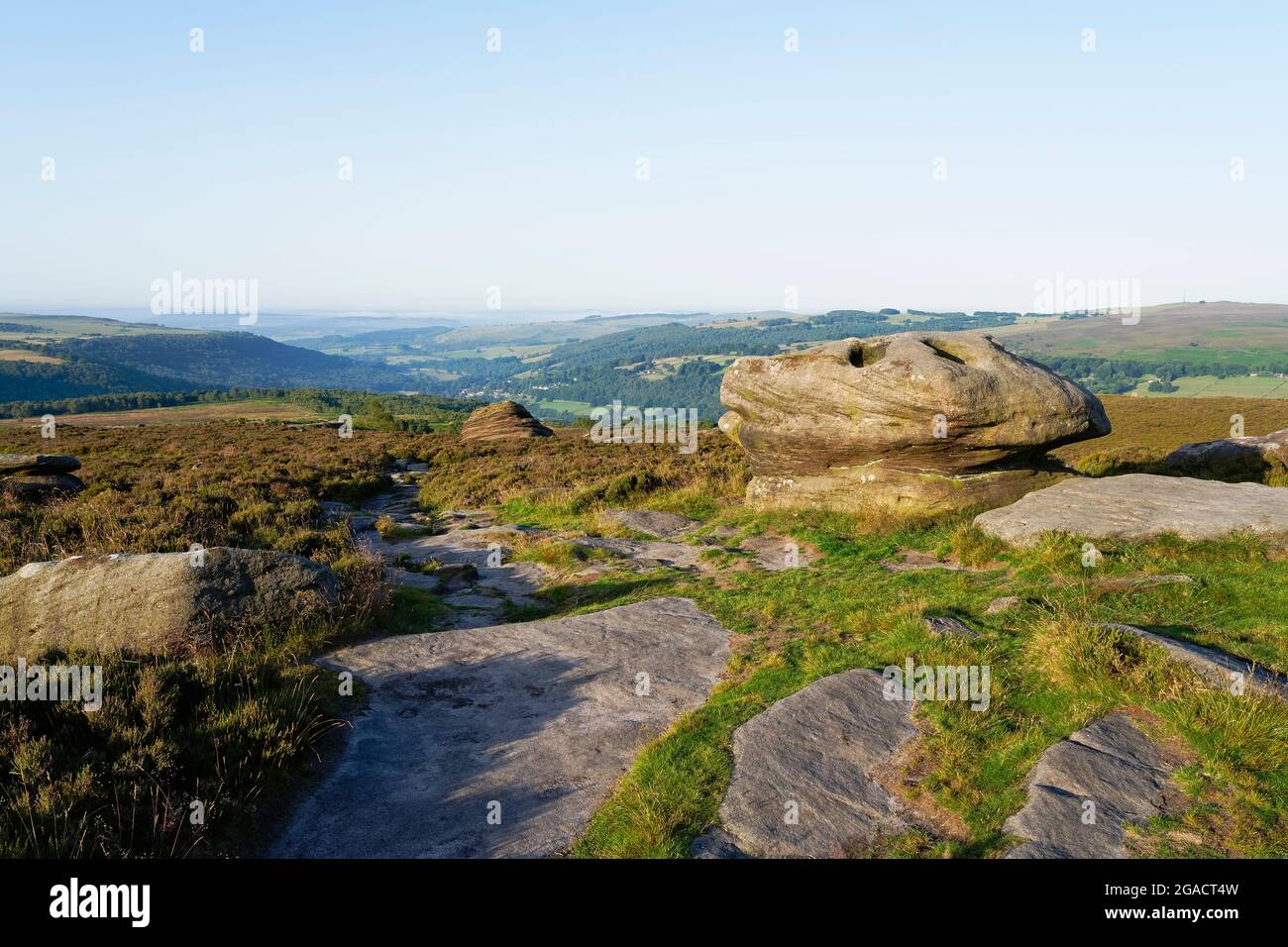 High on Surprise View weathered gritstone boulders scattered among the ...