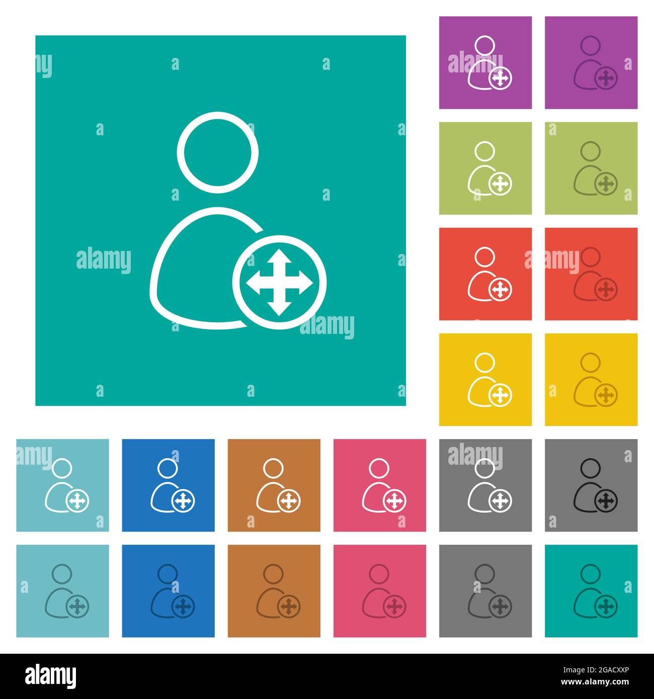 Move user outline multi colored flat icons on plain square backgrounds ...