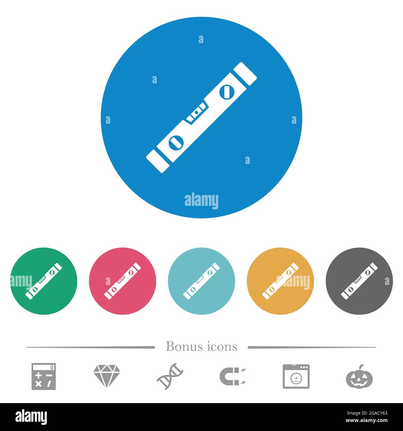 Spirit level flat white icons on round color backgrounds. 6 bonus icons included Stock Vector ...