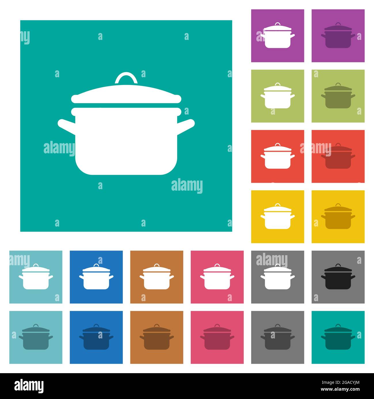 Pot with lid multi colored flat icons on plain square backgrounds ...