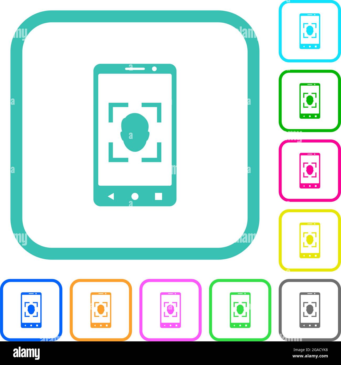 Mobile face detection vivid colored flat icons in curved borders on ...