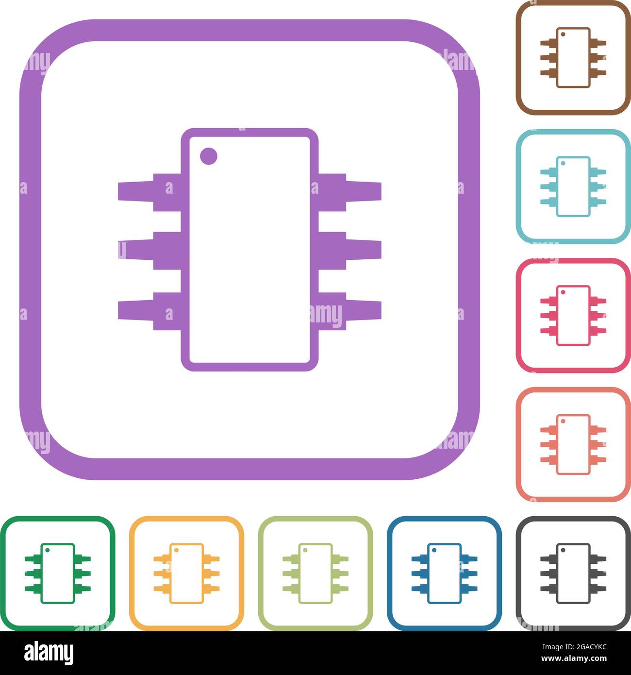 Integrated Circuit Alternate Version Simple Icons In Color Rounded Square Frames On White