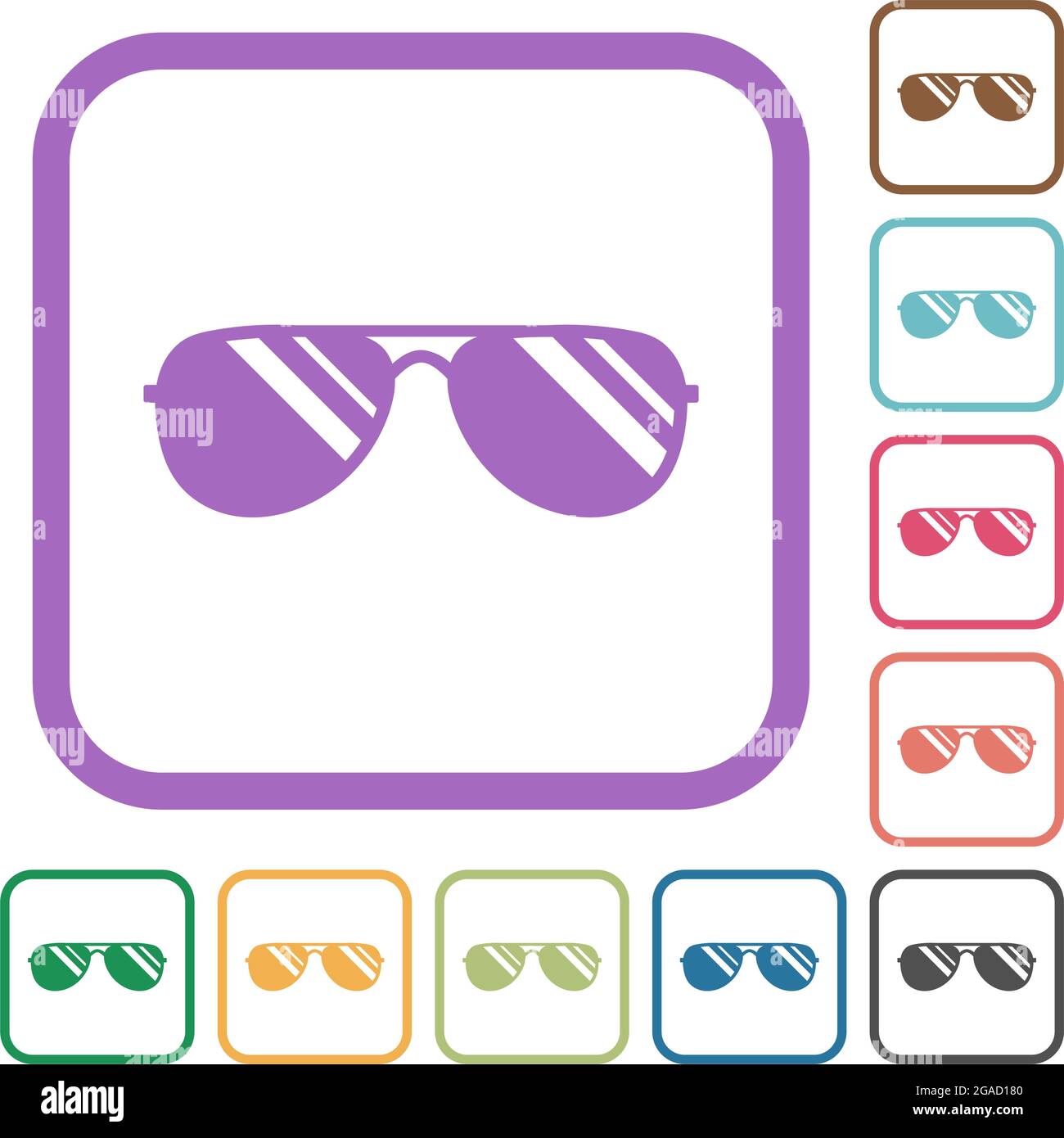 Aviator sunglasses with glosses simple icons in color rounded square ...