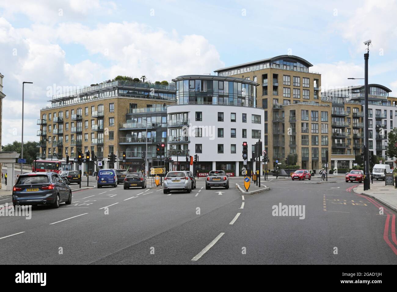 London's North Circular Road at Kew Bridge. Shows new riverside ...