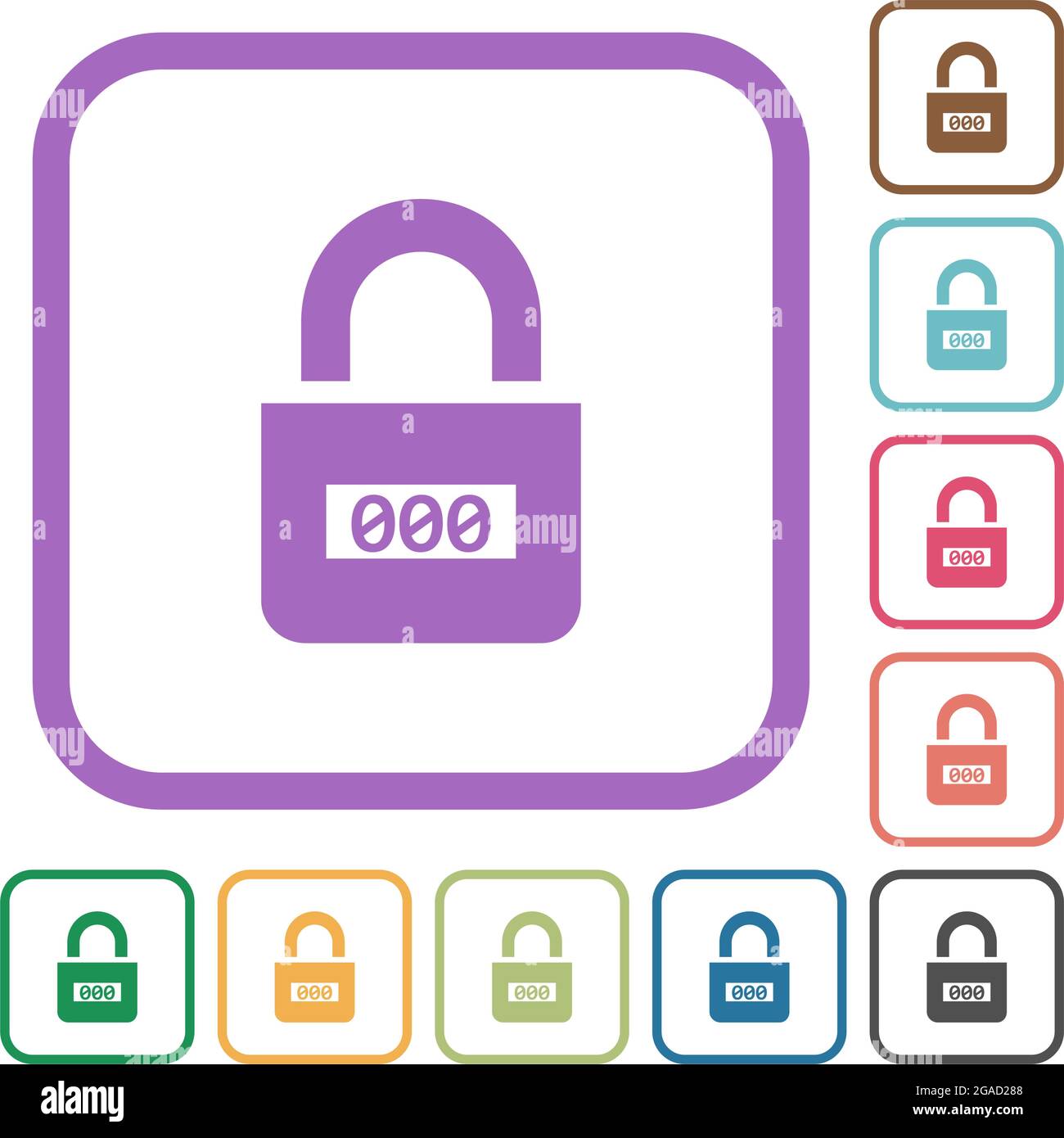 Locked combination lock with center numbers simple icons in color ...