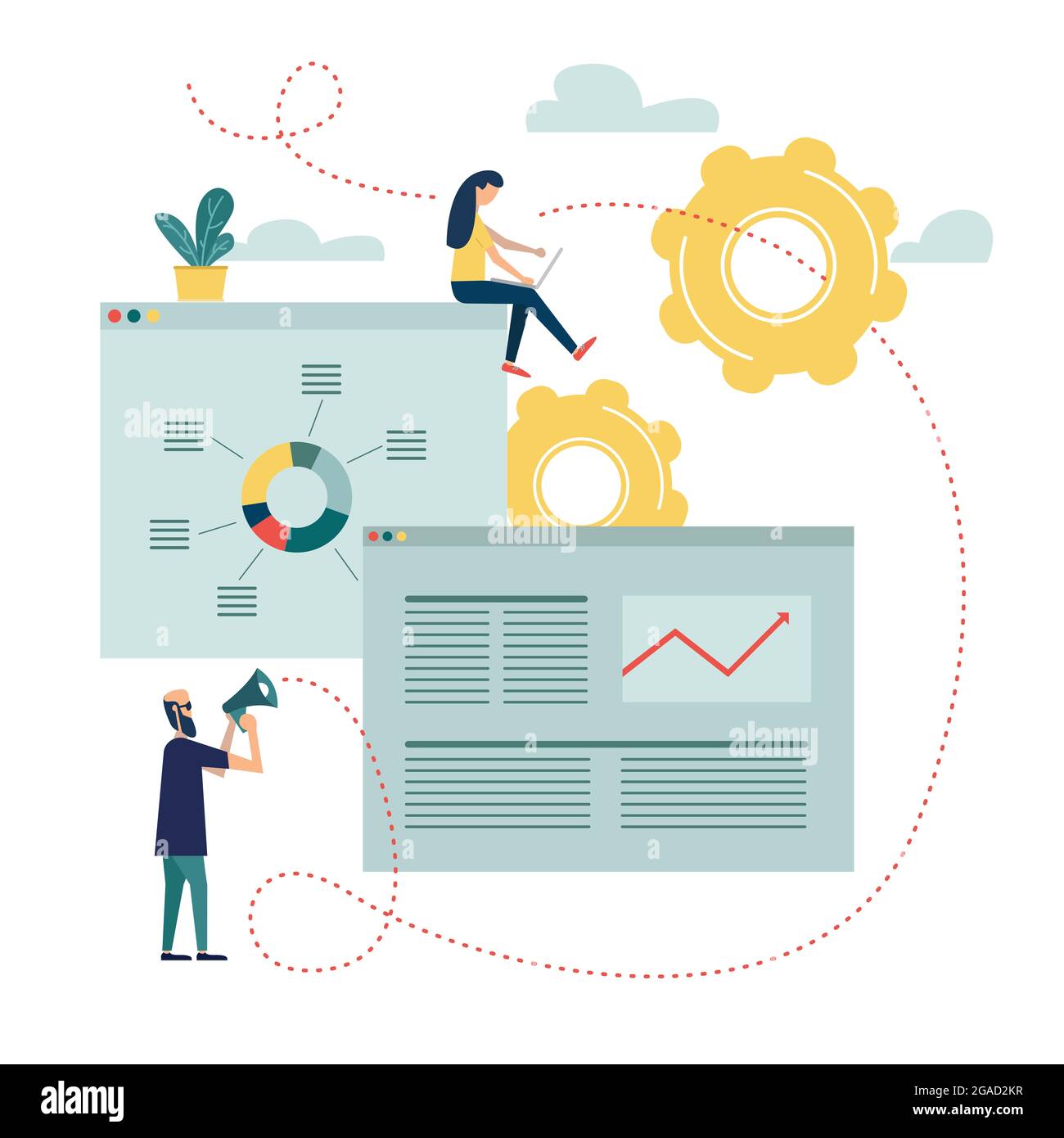 Communacation between web developers. A man gives advice to a woman on ...