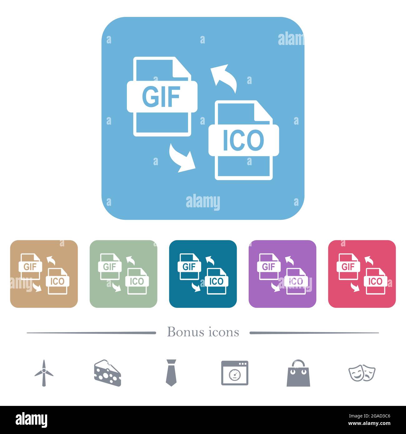 GIF ICO file conversion white flat icons on color rounded square ...