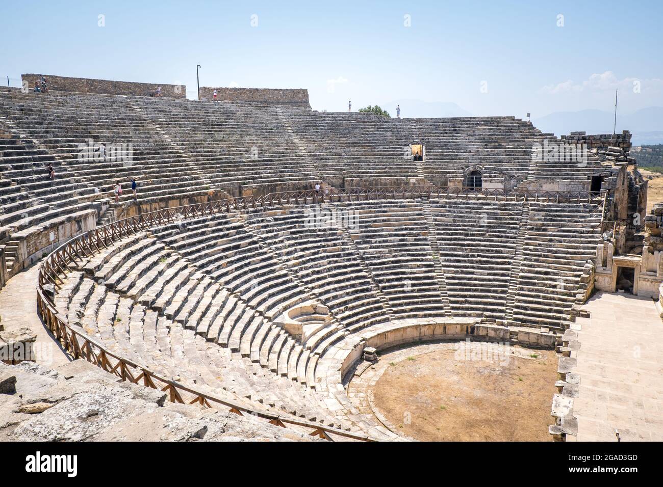 Ancient stage in ruins of Hierapolis ancient city theather. It is ...