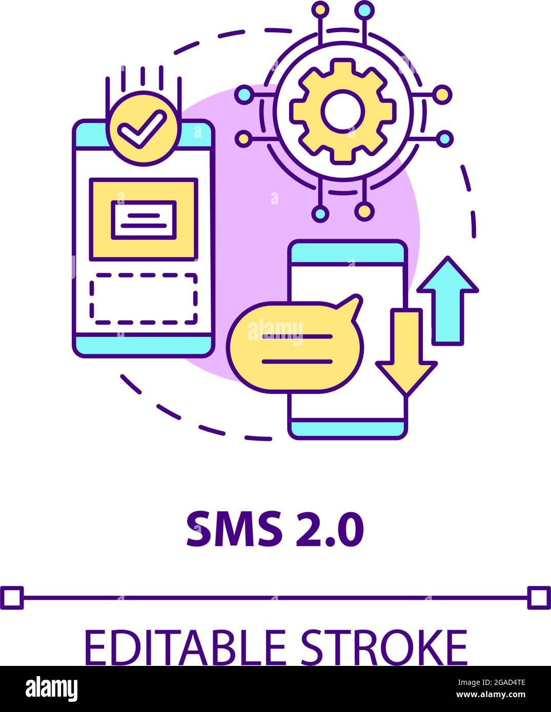 SMS 2.0 concept icon. Smartphone texting. Mailing through social media ...