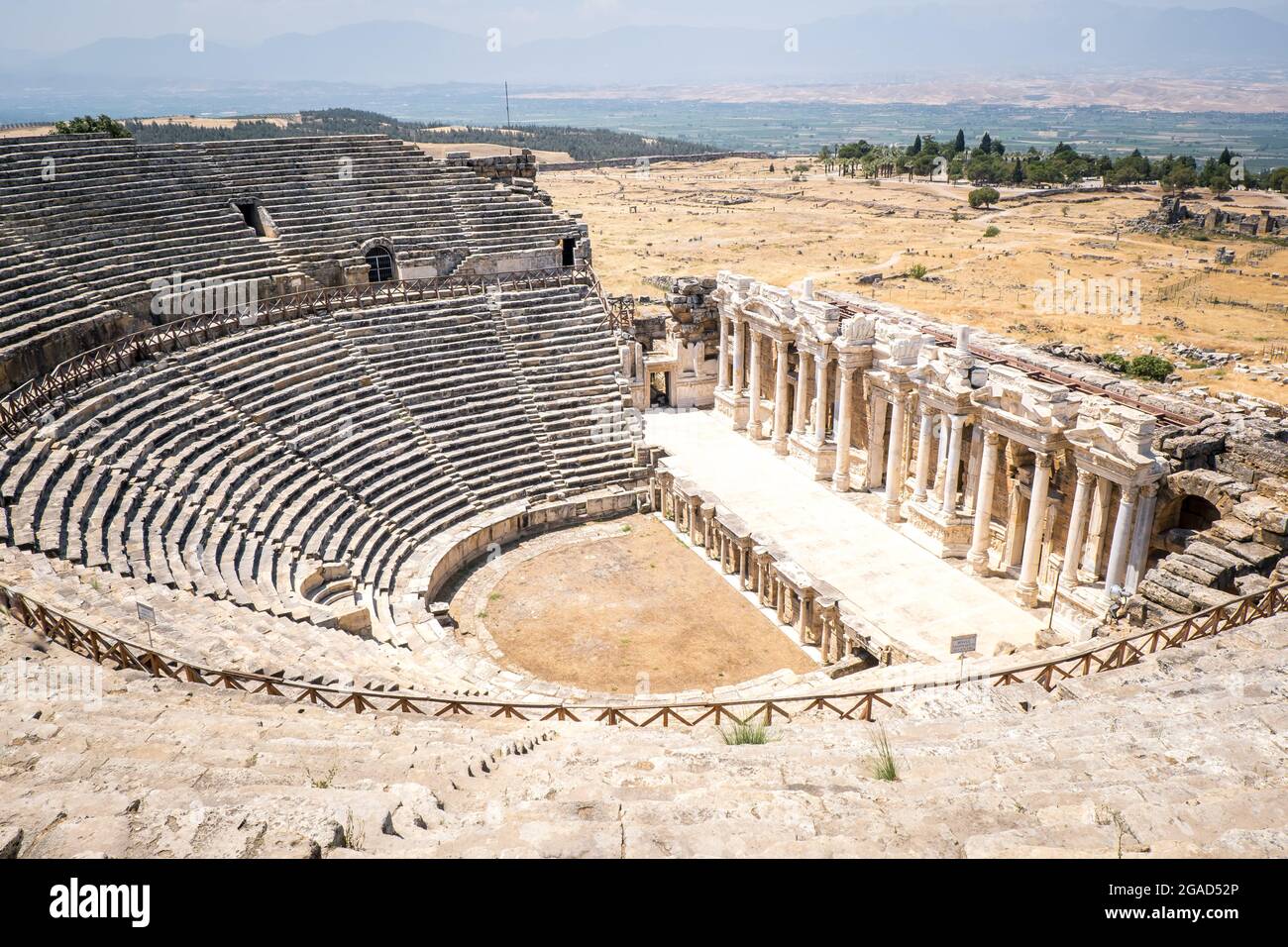 Ancient stage in ruins of Hierapolis ancient city theather. It is located in Pamukkale, Turkey ...