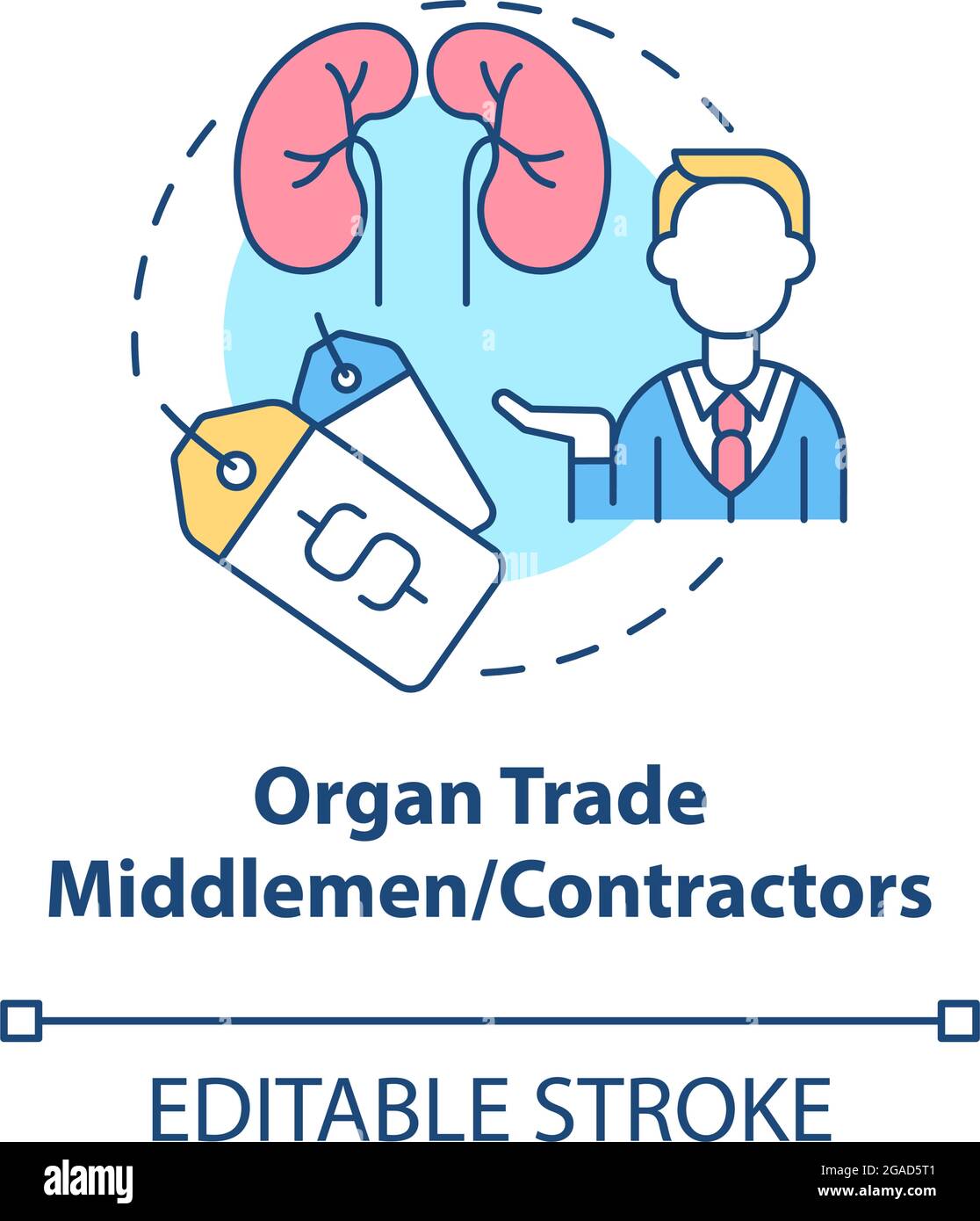 Organ trade middlemen, contractors concept icon. Illicit organ trade ...