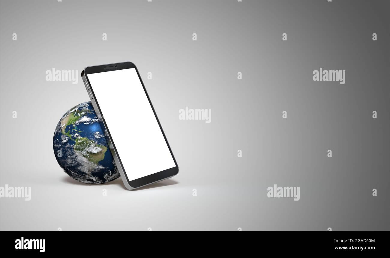 smartphone with earth on white background - Earth map from Nasa - 3D ...