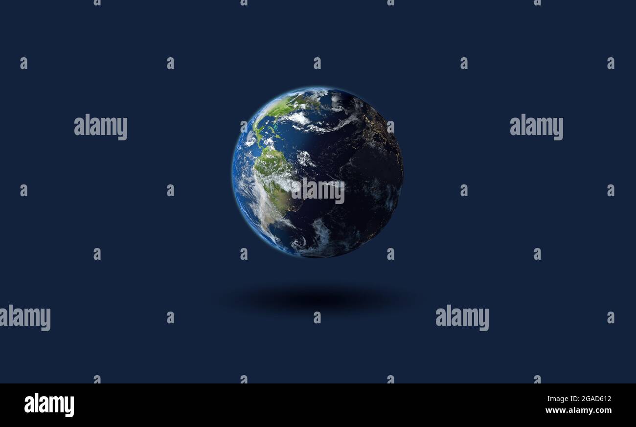 earth planet with city lights in the dark side - 3D rendering - Maps ...