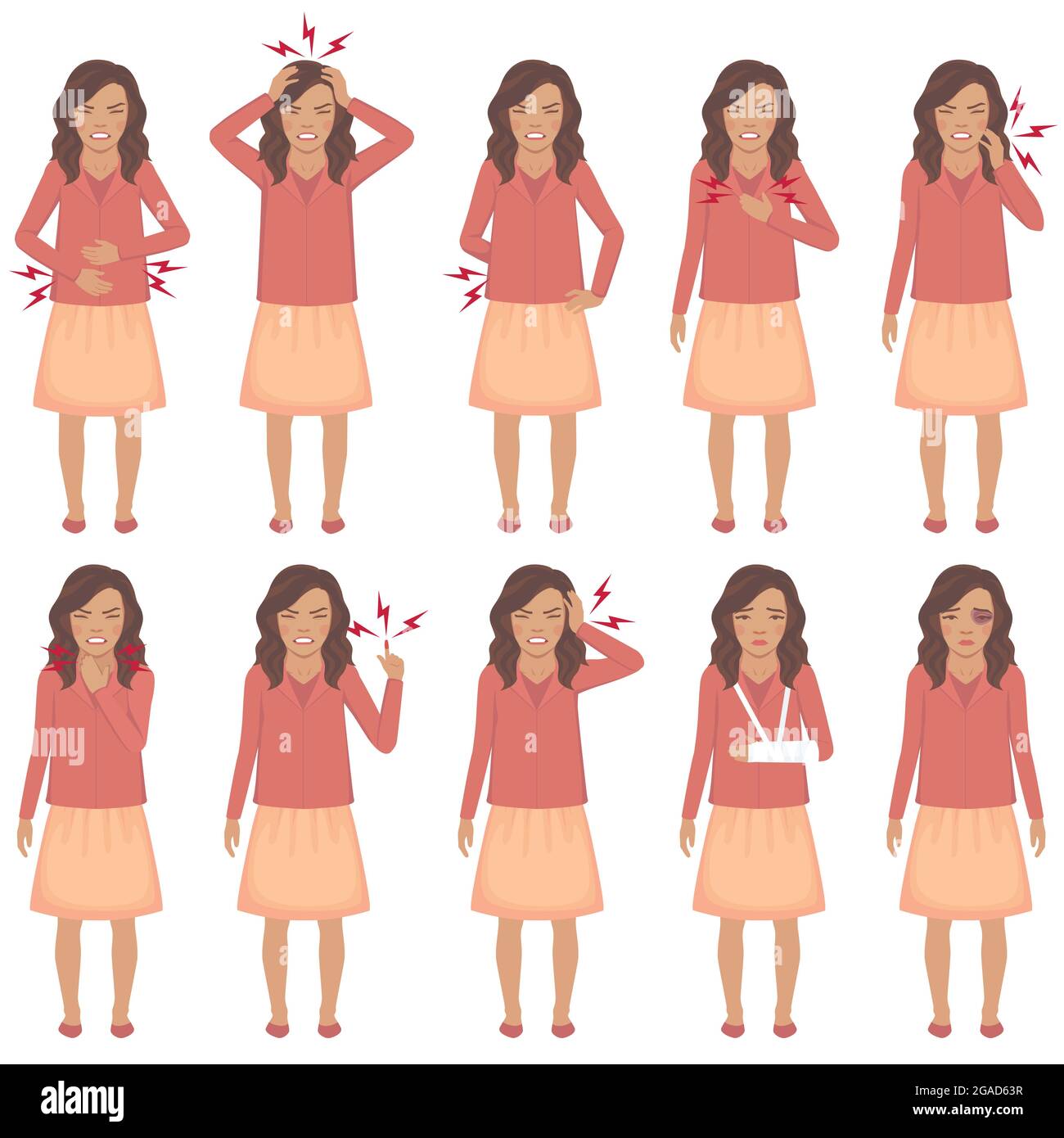 girl get sick. stomach ache , Toothache. Vector illustration Stock ...