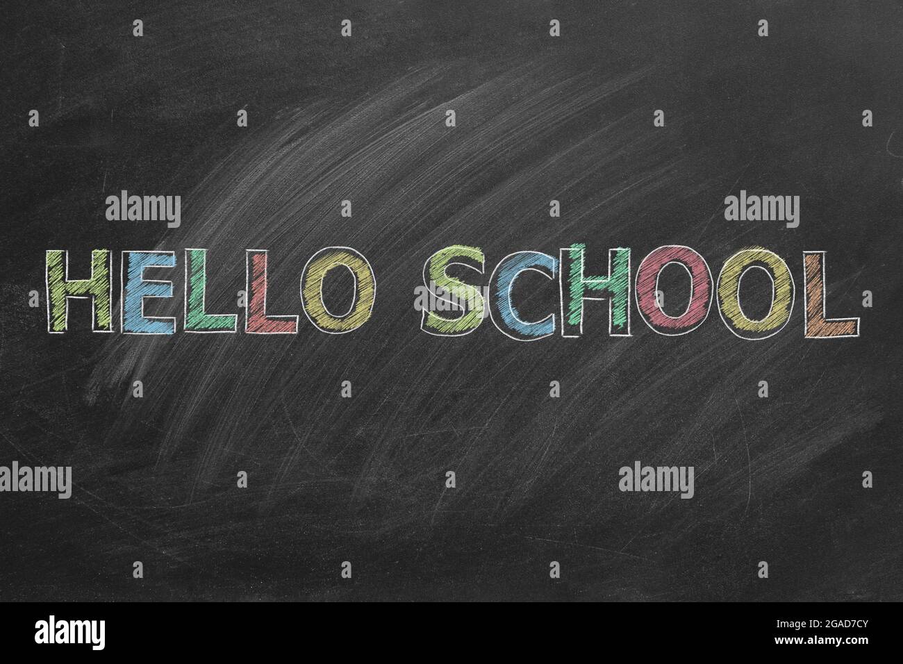 Hello School. Illustration on blackboard Stock Photo - Alamy