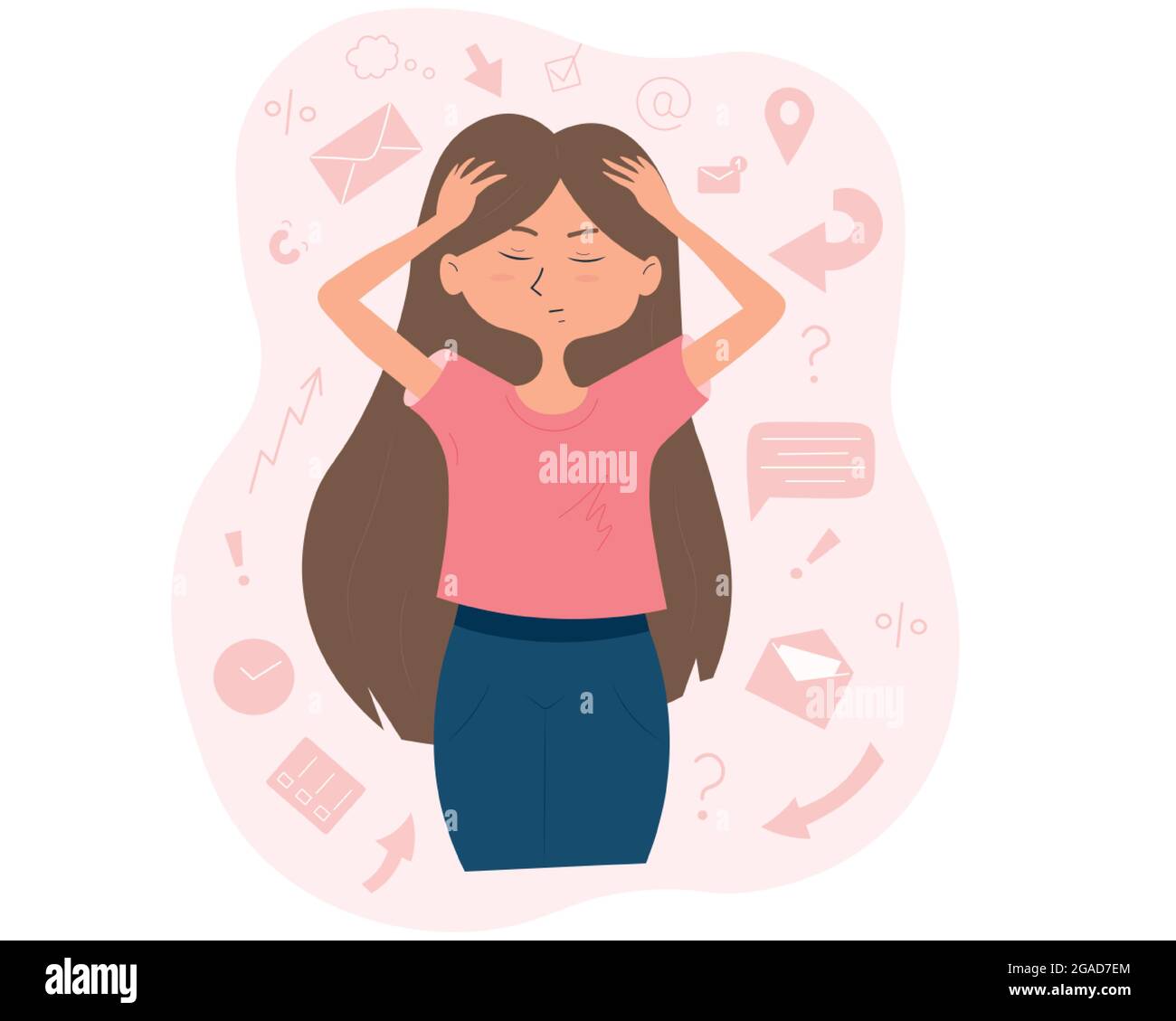 Cartoon cute overloaded girl holding her head Stock Vector Image & Art ...