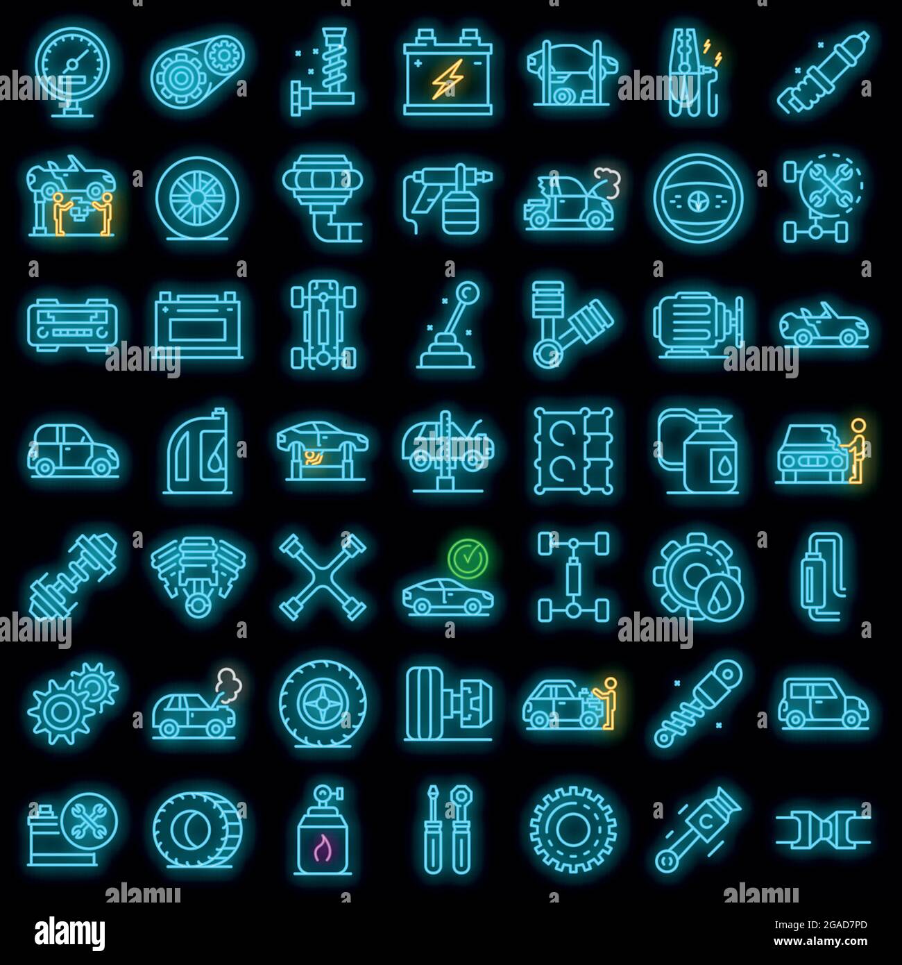 Car mechanic icons set. Outline set of car mechanic vector icons neon ...