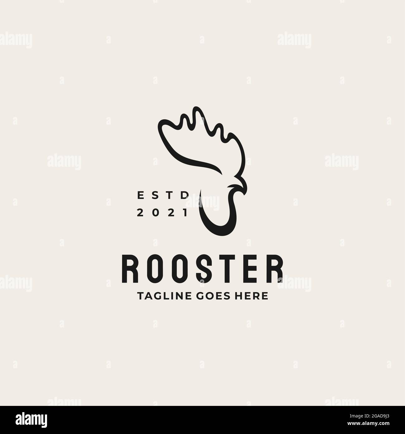 Vintage Hipster Line art Rooster head logo design icon illustration ...