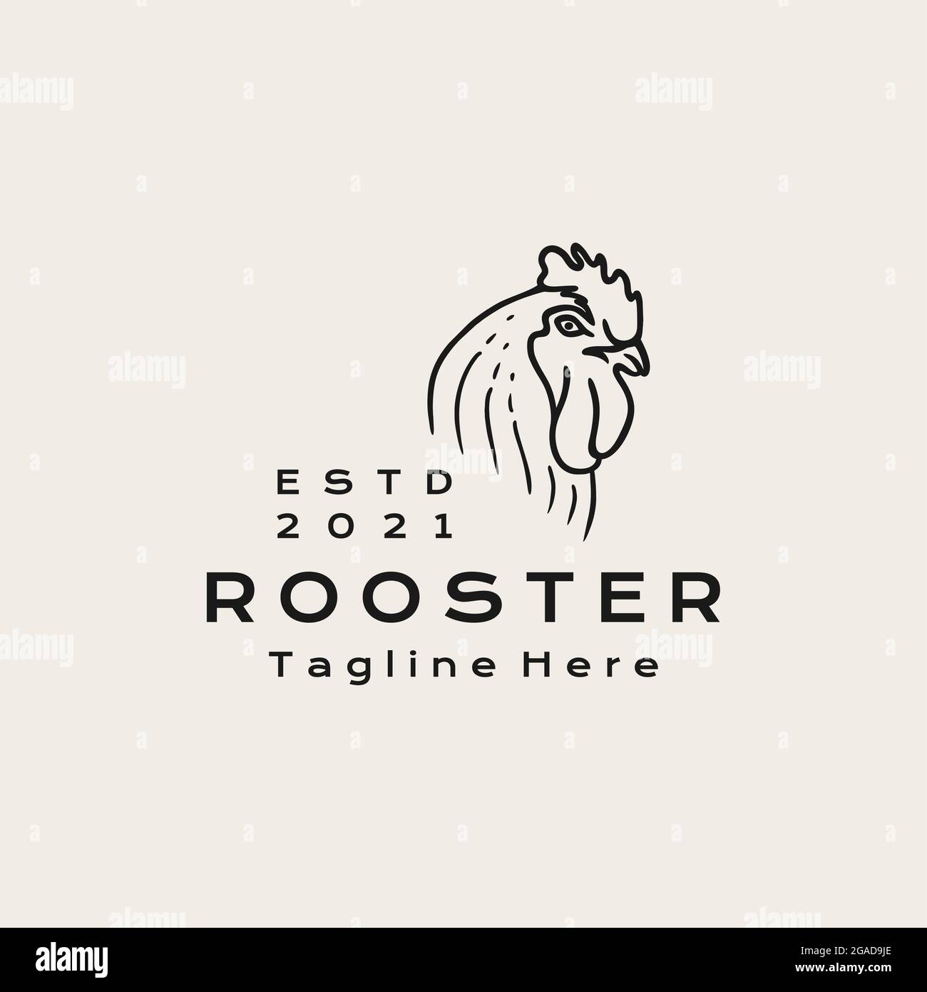 Vintage Line art Rooster head logo design icon illustration Stock ...