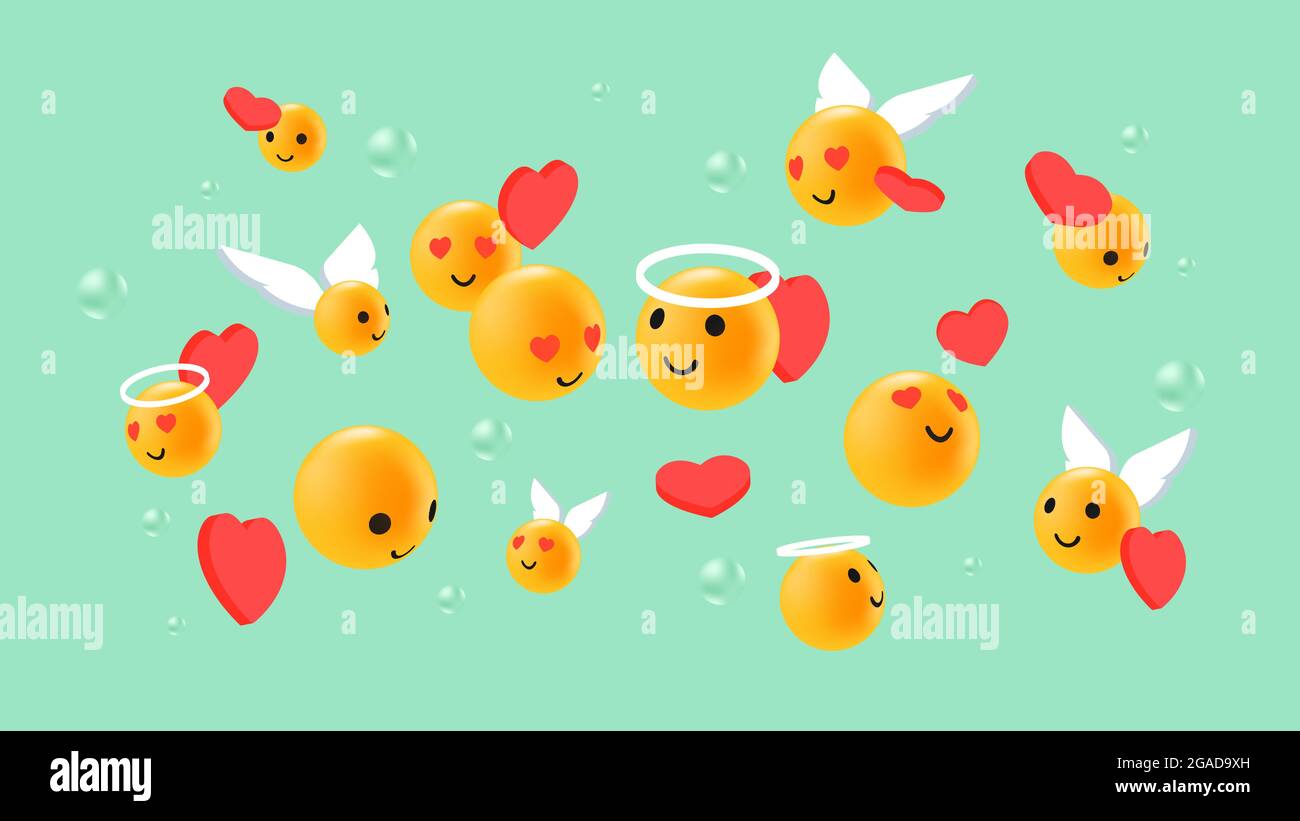 Emoticon Love Reactions Concept. Amour Emoji Faces Abstract Background ...