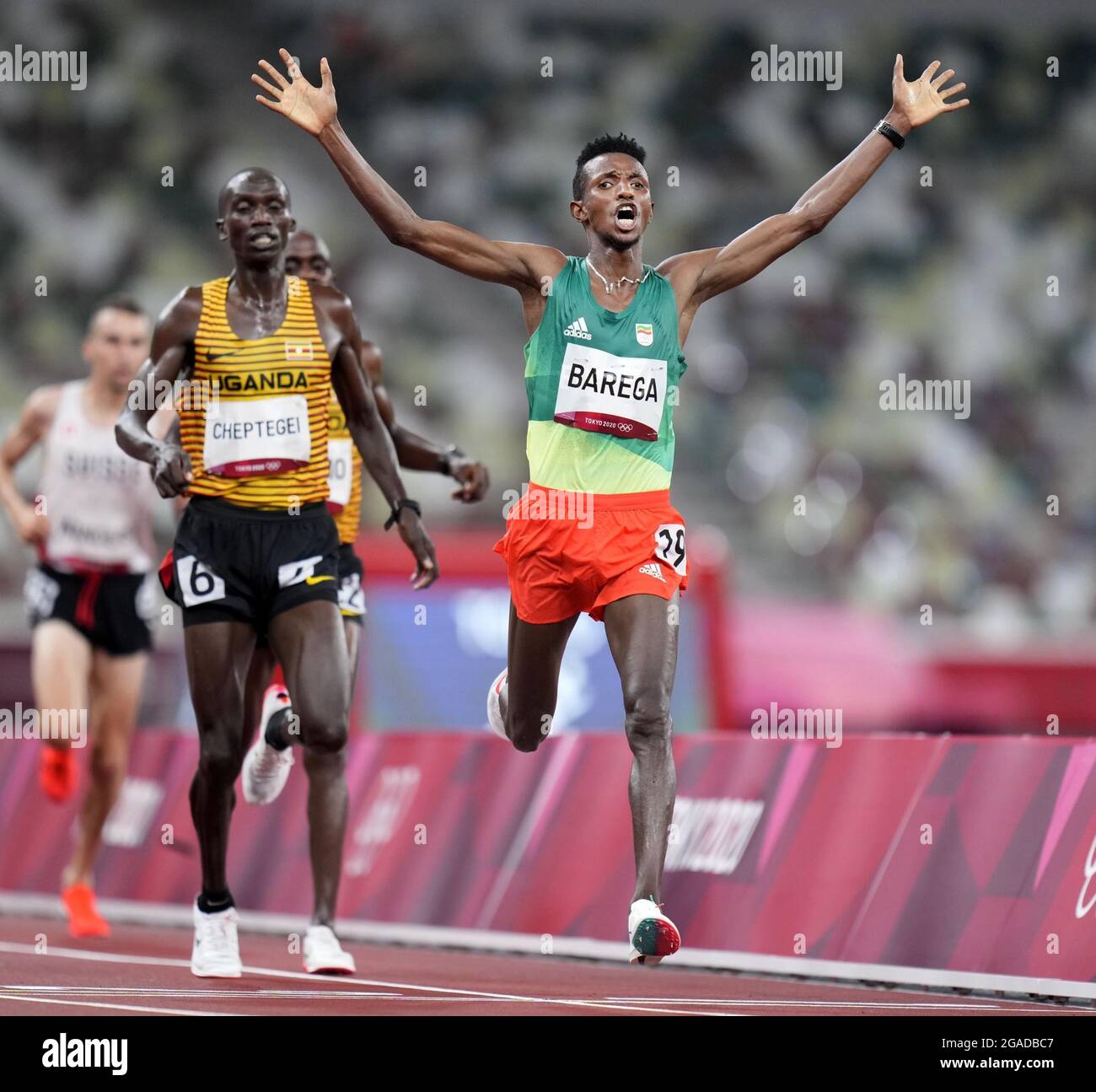 Tokyo, Japan. July 30, 2021: Selemon Barega of Ethiopia celebrates ...
