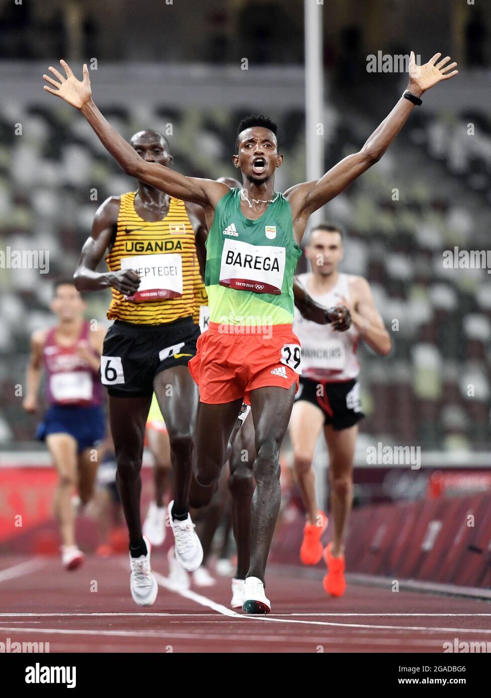 Tokyo, Japan. July 30, 2021: Selemon Barega of Ethiopia crosses the ...