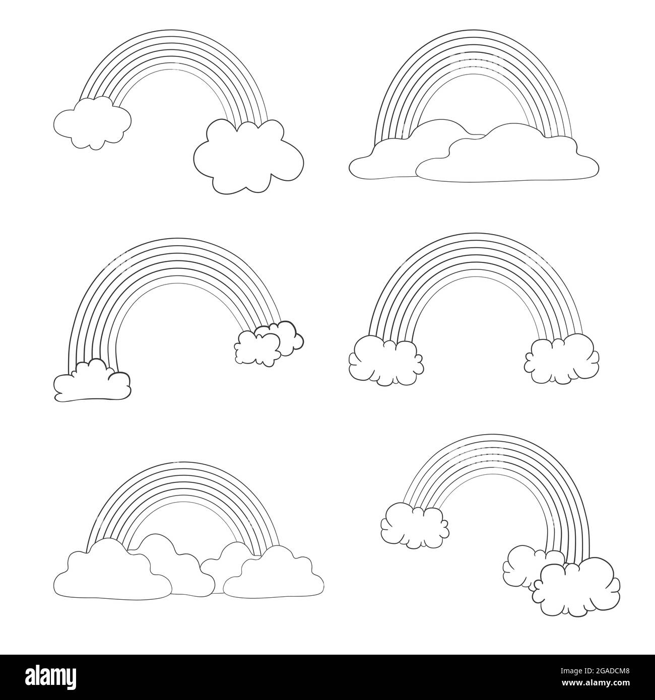 Set of doodle, hand-drawn rainbows. Collection of cartoon colorful ...