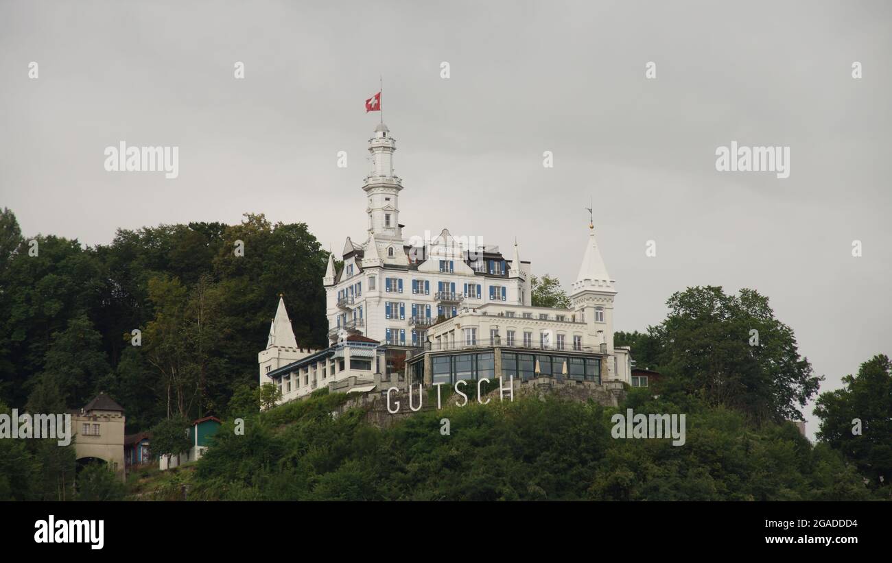 LUCERNE, SWITZERLAND - Aug 06, 2012: The historic Gutsch Castle on a ...