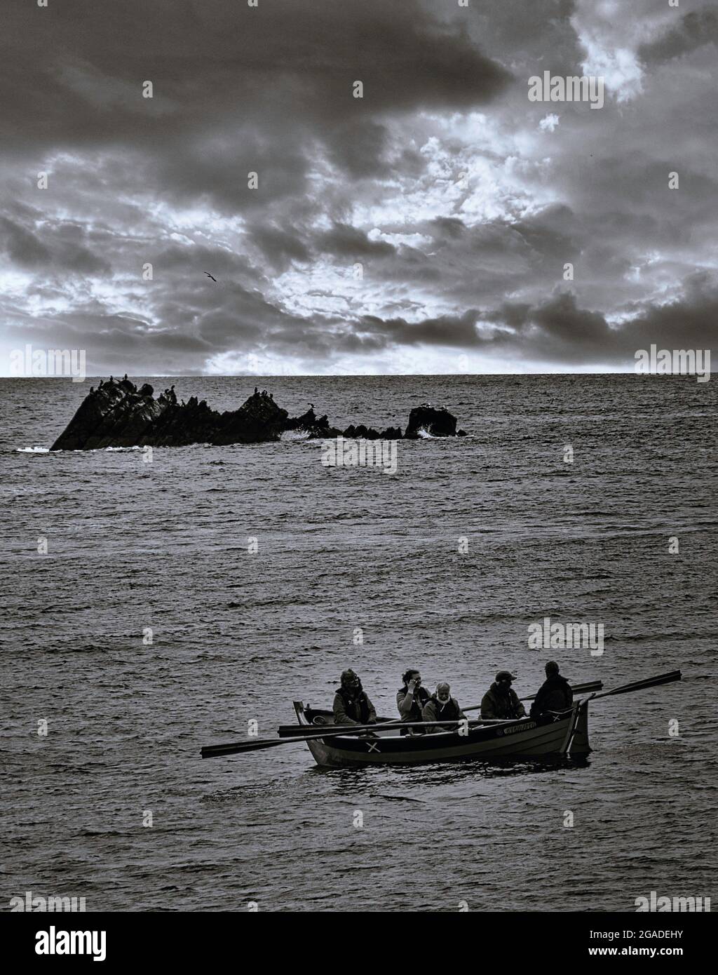 Rowing boat offshore Stock Photo - Alamy