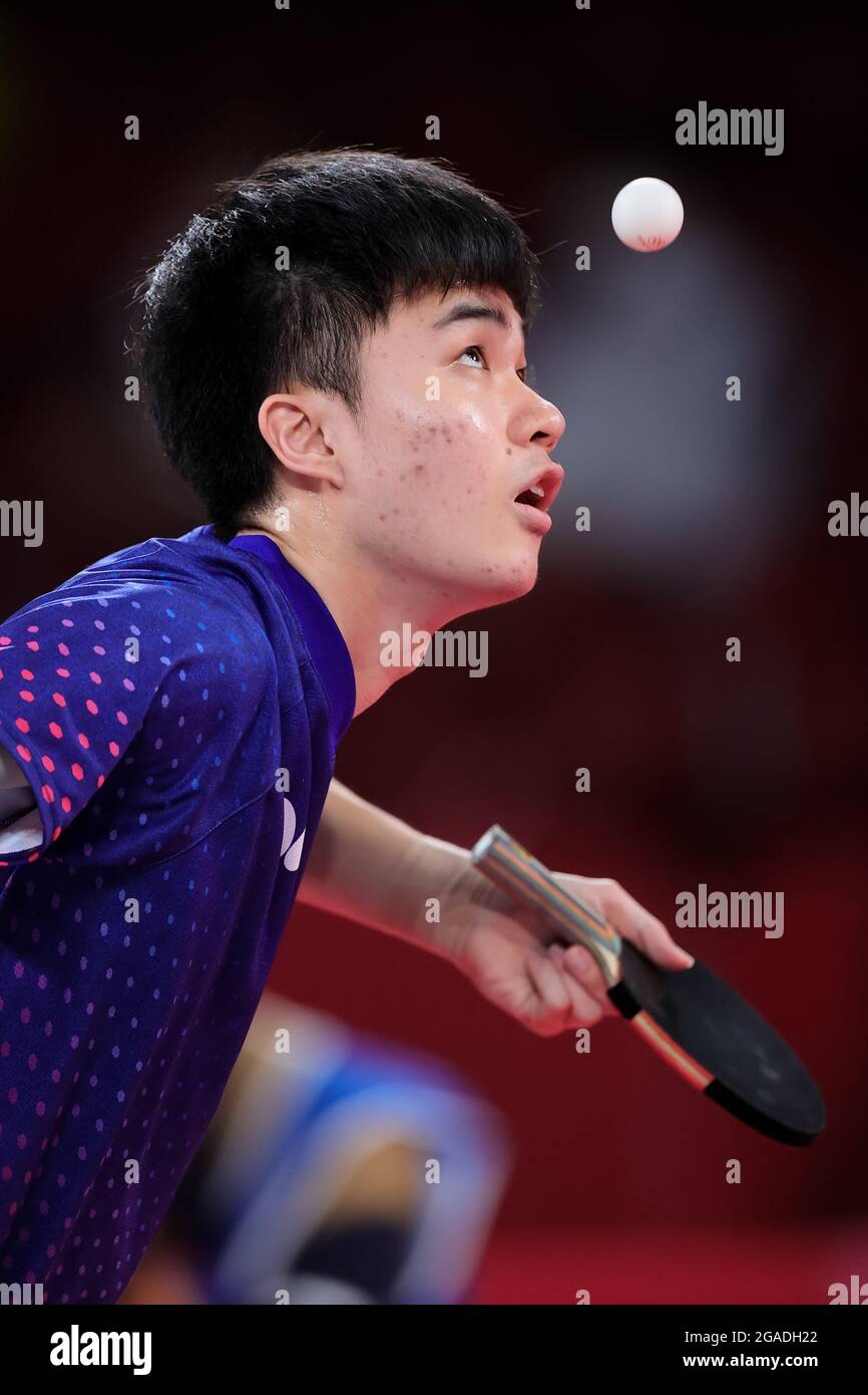 Tokyo, Japan. 30th July, 2021. Lin Yun Ju serves during the Men's Table ...
