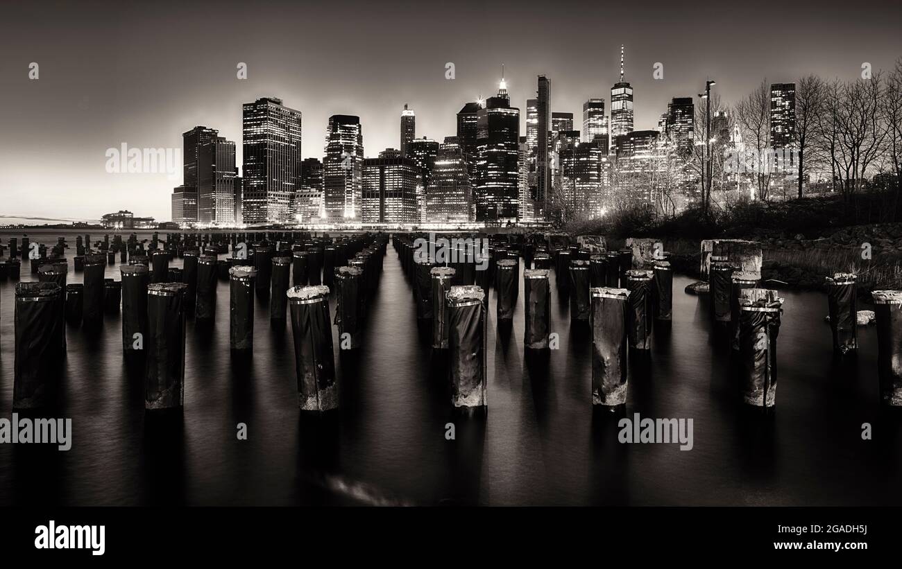 Lower Manhattan Nightscape Viewed from Brooklyn, New York City Stock ...