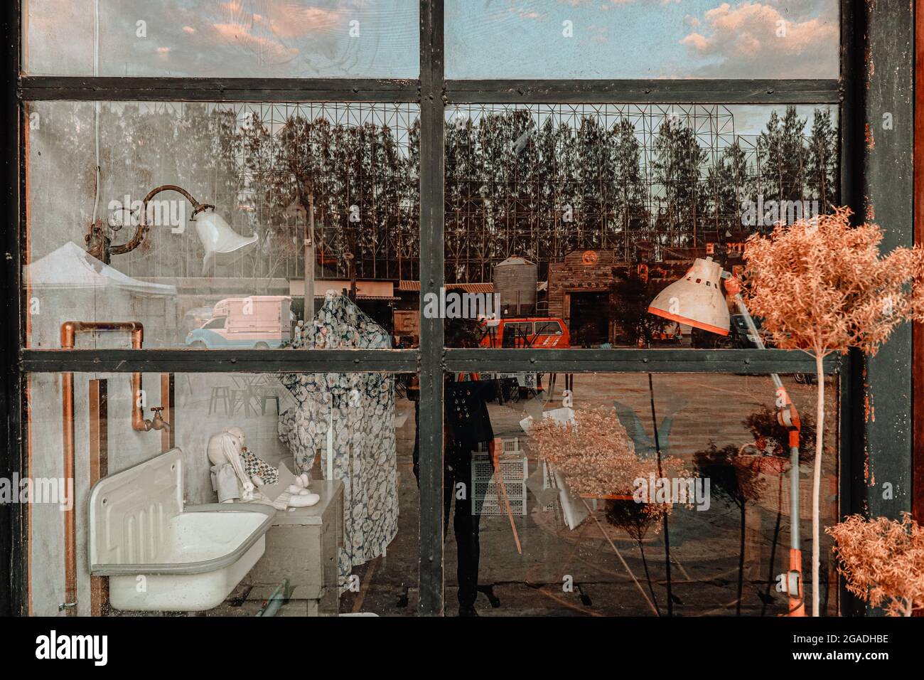 Vintage house interior through a reflective window Stock Photo - Alamy