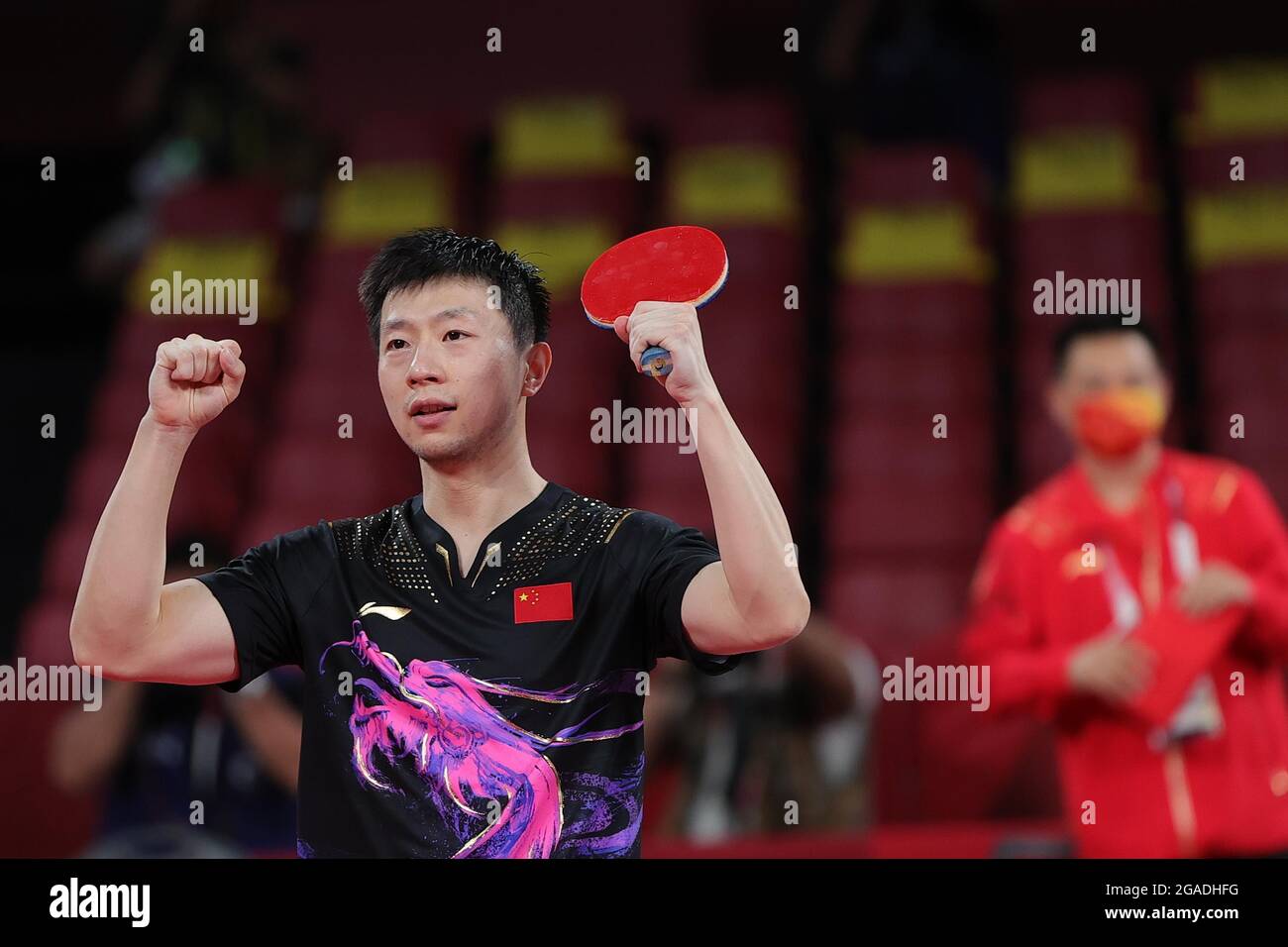 Tokyo, Japan. 30th July, 2021. China's Ma Long celebrates after winning ...