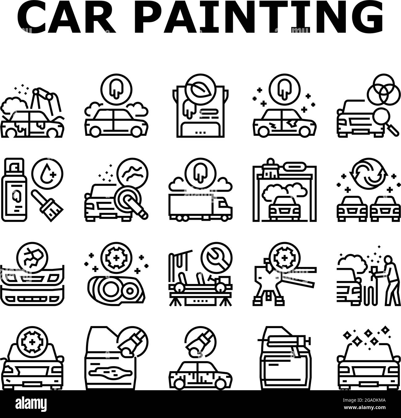 Car Painting Service Collection Icons Set Vector Stock Vector Image ...