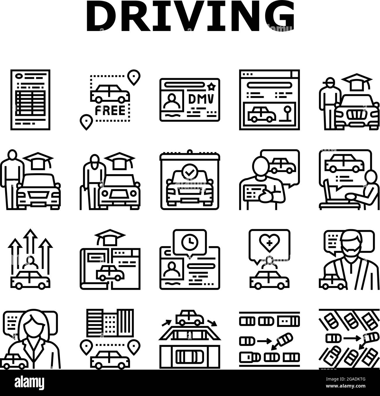 Driving School Lesson Collection Icons Set Vector Stock Vector Image ...