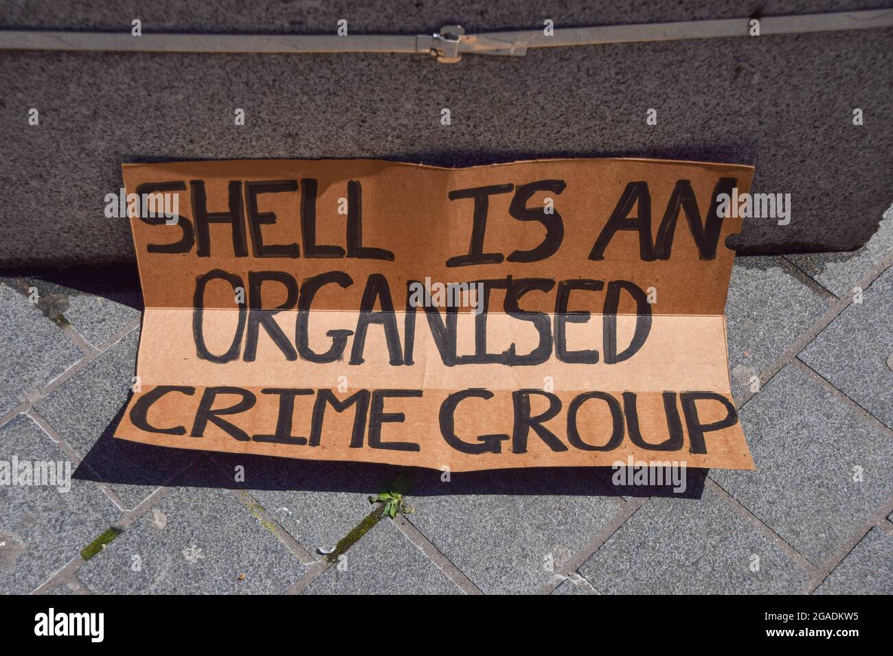 Anti- Shell placard outside the Science Museum in South Kensington ...