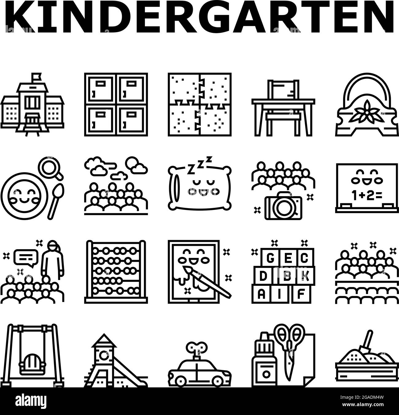Kindergarten Activity Collection Icons Set Vector Stock Vector Image ...