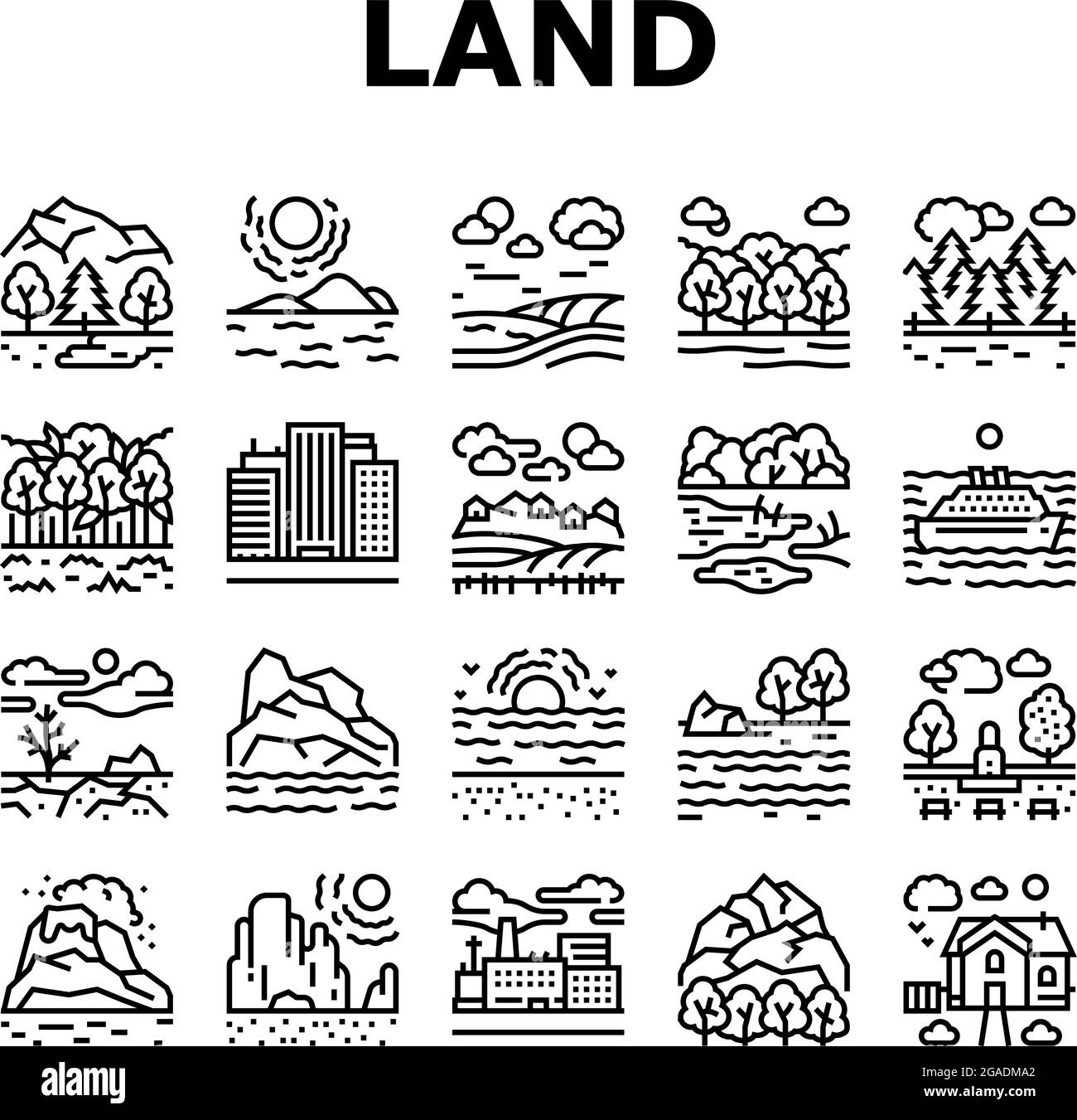Land Scape Nature Collection Icons Set Vector Stock Vector Image & Art ...