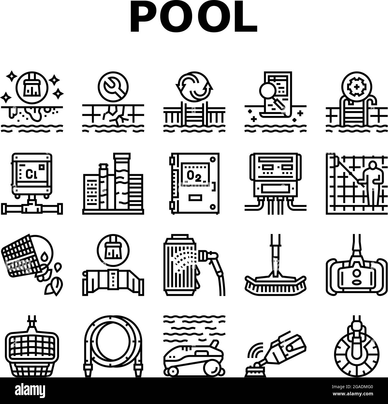 Pool Cleaning Service Collection Icons Set Vector Stock Vector Image ...