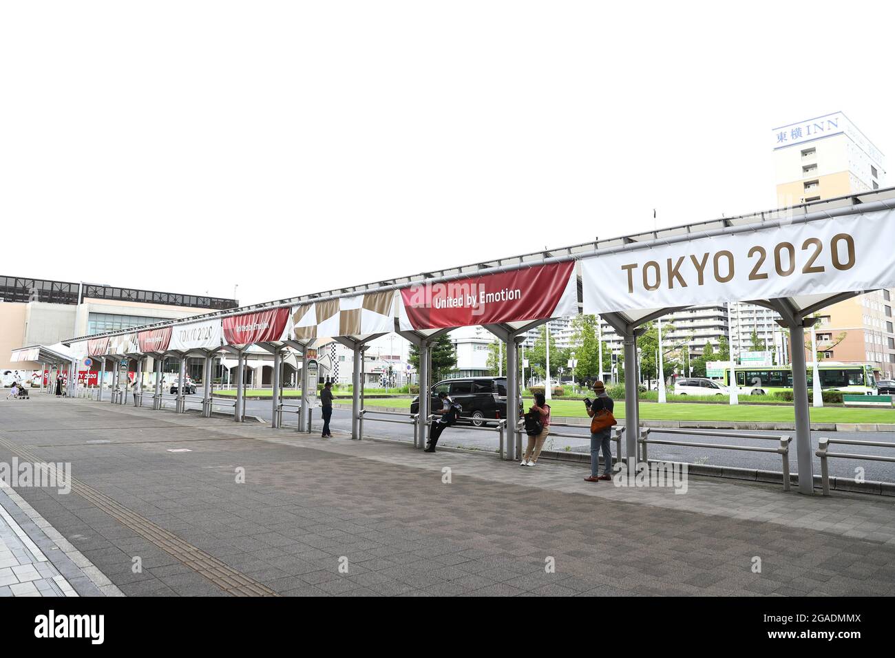 Urawa Misono Station, JULY 30, 2021 : Tokyo 2020 banner on a Urawa ...