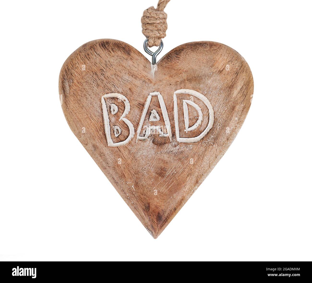 Wooden heart with text BAD, isolated on white Stock Photo - Alamy