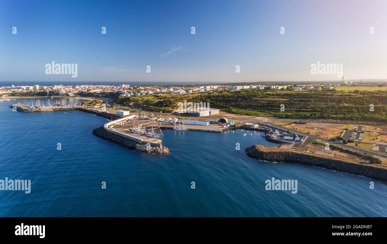 Aerial. The maritime dock in the Portuguese city of Sines and the ...