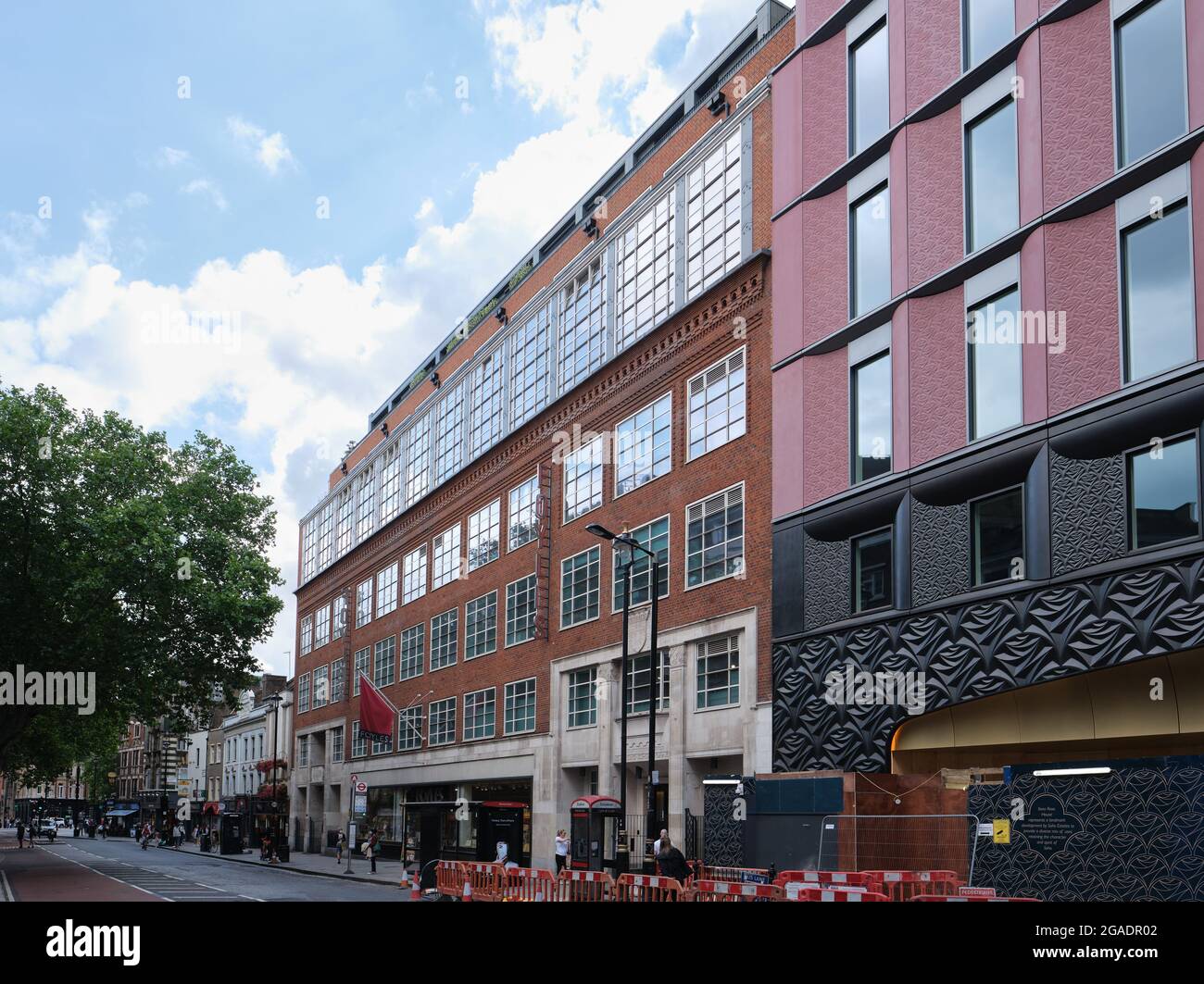 New city development on Charing Cross Road. Facade of Foyles bookshop ...