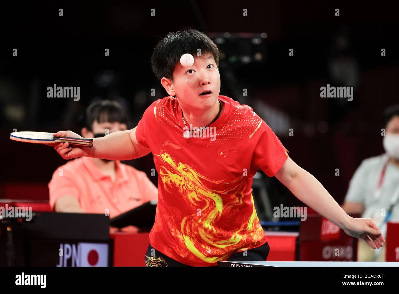 Tokyo, Japan, 29 July, 2021. Yingsha Sun serves during the Women's ...