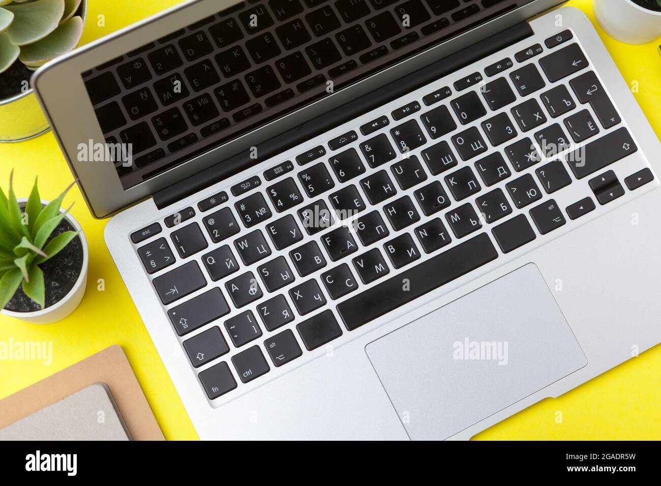 School stationery on a yellow table, background. Creative, educational ...