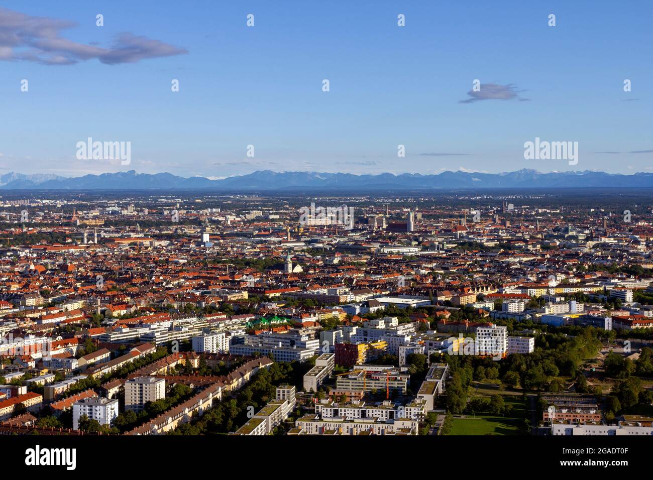View of Munich from the Olympic Tower's observation platform towards ...