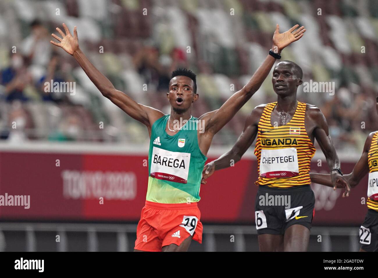 Tokyo, Japan. 30th July, 2021. Selemon Barega of Ethiopia celebrates ...
