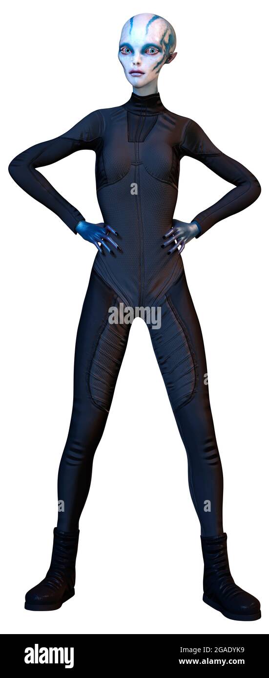 3D rendering of a blue female alien isolated on white background Stock ...