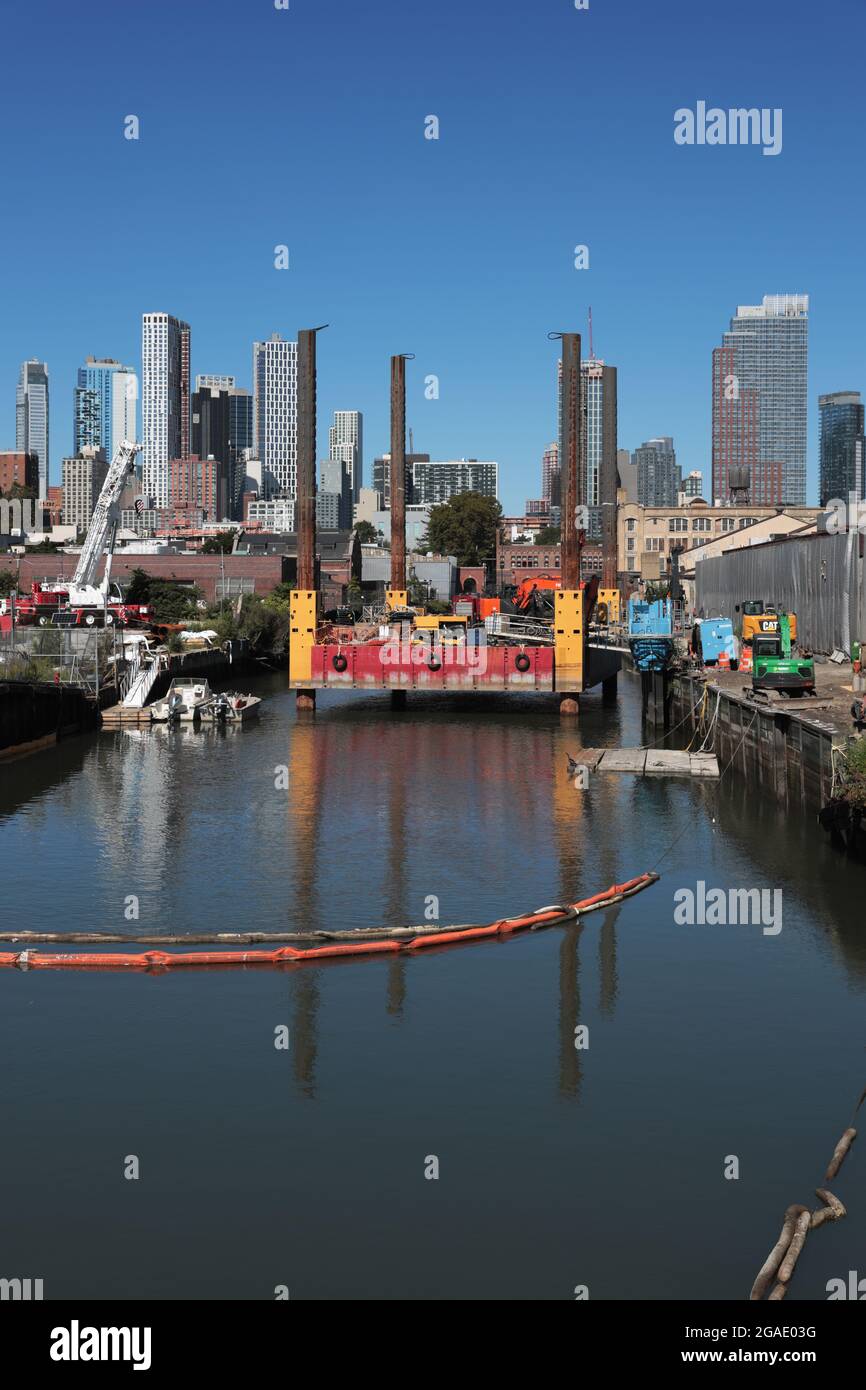 Gowanus Canal from the Union Street bridge in Brooklyn, New York. The ...