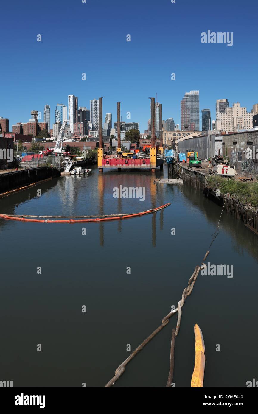 Gowanus Canal from the Union Street bridge in Brooklyn, New York. The ...